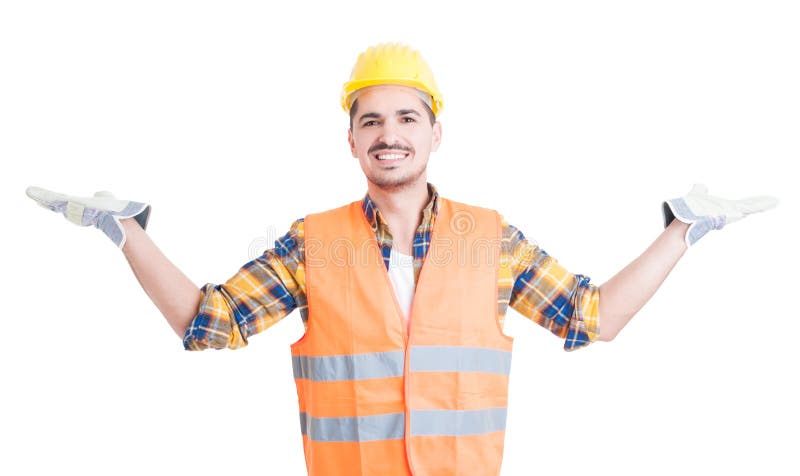Joyful Engineer or Constructor Making a Balance Gesture Stock Photo ...