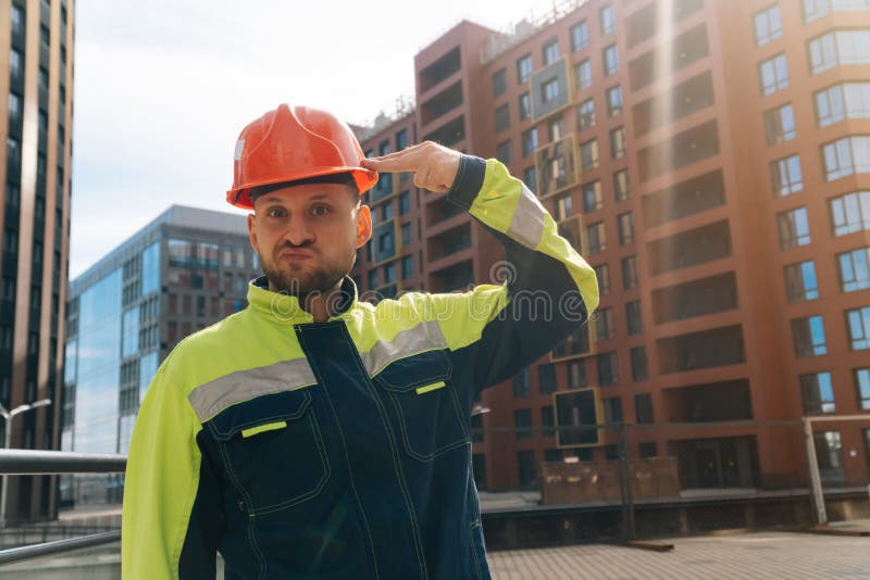 Joyful European Builder Leaves Home from Work. the Average Plan Against ...