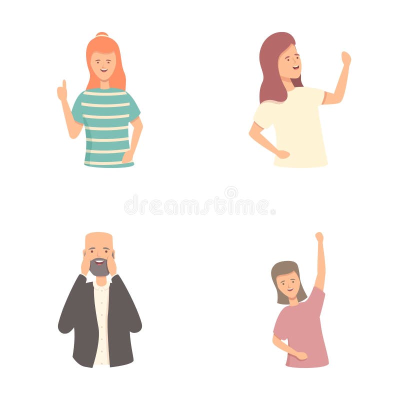 Joyful Expression Icons Set Cartoon Vector. Glad Character with ...