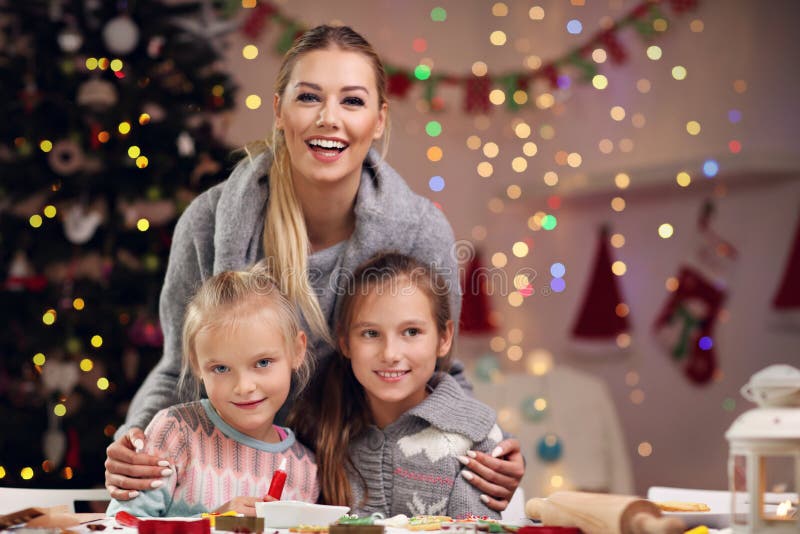 Joyful Family Preparing Christmas Biscuits Stock Photo - Image of merry ...