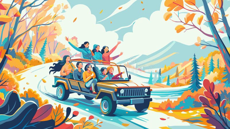 Joyful Friends on a Fall Foliage Road Trip Adventure Stock Photo ...
