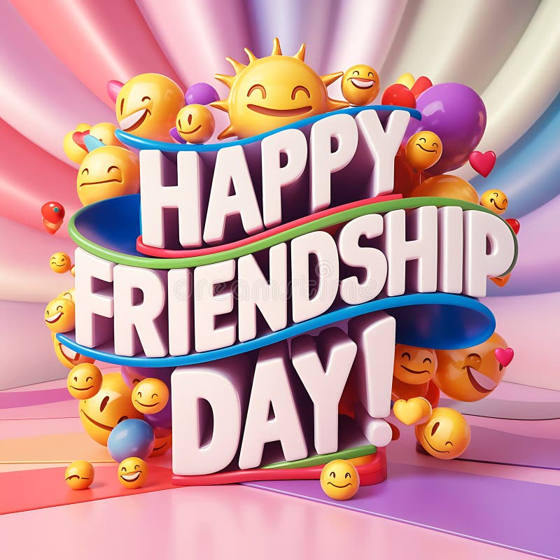 Joyful Friendship Day 3D Typography Scene Stock Illustration ...