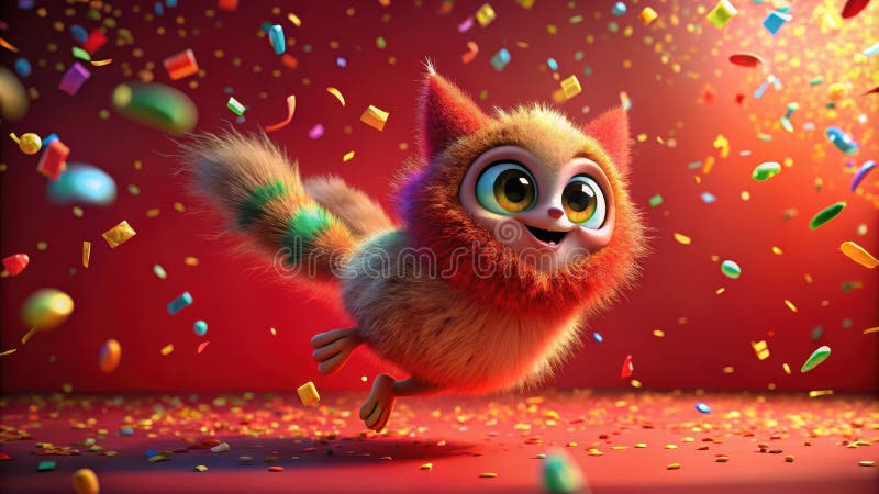 Joyful Furry Creature Leaps through Vibrant Confetti Shower. Generative ...
