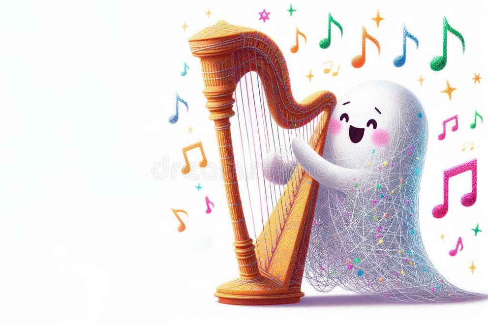 A Joyful Ghost Plays the Harp. Space for Text. Stock Image - Image of ...