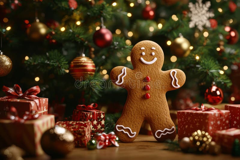 Joyful Gingerbread Man at Christmas Stock Illustration - Illustration ...
