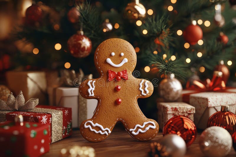 Joyful Gingerbread Man at Christmas Stock Illustration - Illustration ...