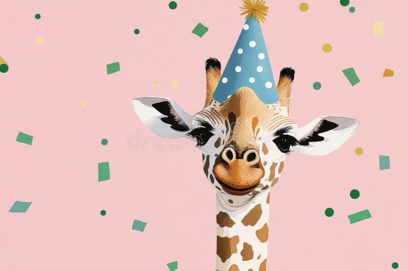Joyful Giraffe in Party Hat Celebrates with Confetti on Pastel ...