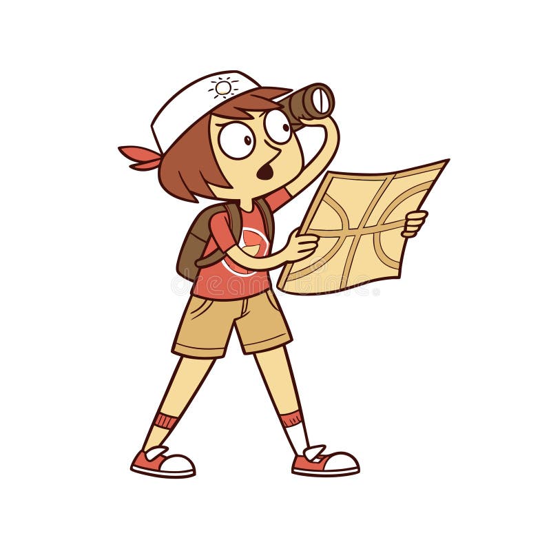 Joyful Girl with Adventure Map Stock Vector - Illustration of cute ...