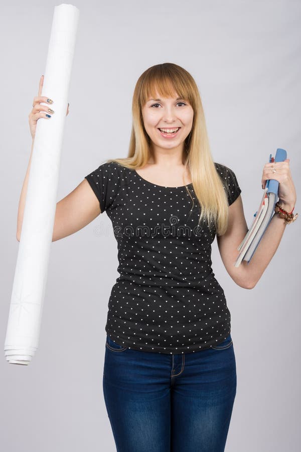 Joyful Girl Passed Graduation Project Stock Image - Image of portfolio ...