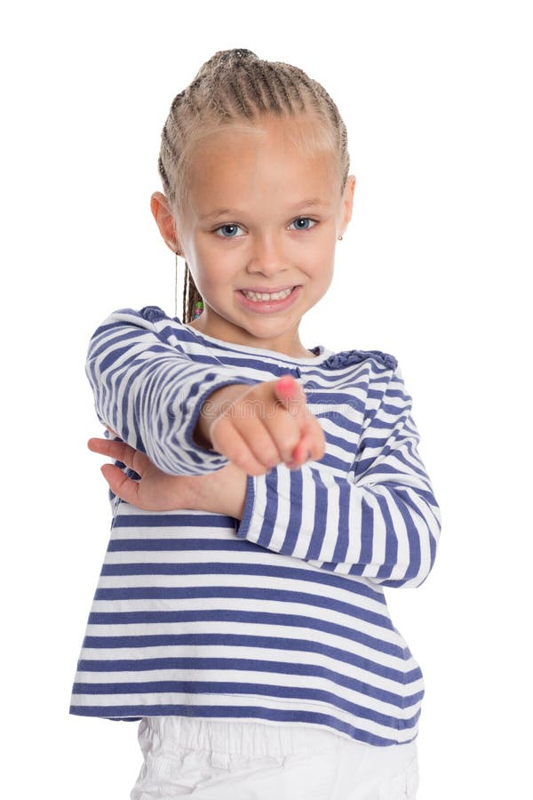 Joyful Girl Points a Finger Forward Stock Image - Image of person ...