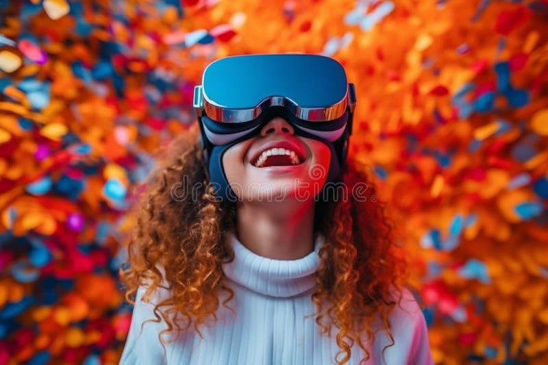 Joyful Girl in Vr Glasses, Generative Ai Stock Illustration ...