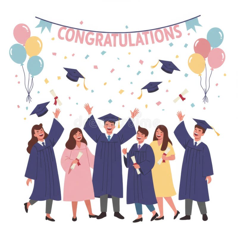 Joyful Graduates Celebrating with Confetti and Balloons Stock ...