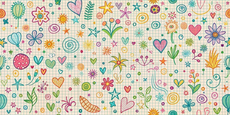 Joyful Hand-drawn Floral and Heart Pattern on Notebook Paper ...