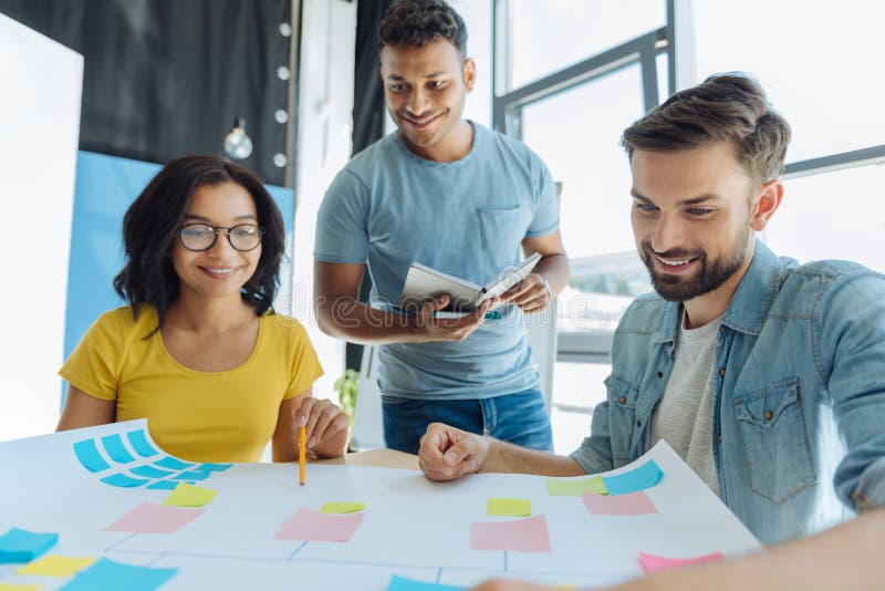 Joyful Intelligent People Looking at Their Scheme Stock Photo - Image ...