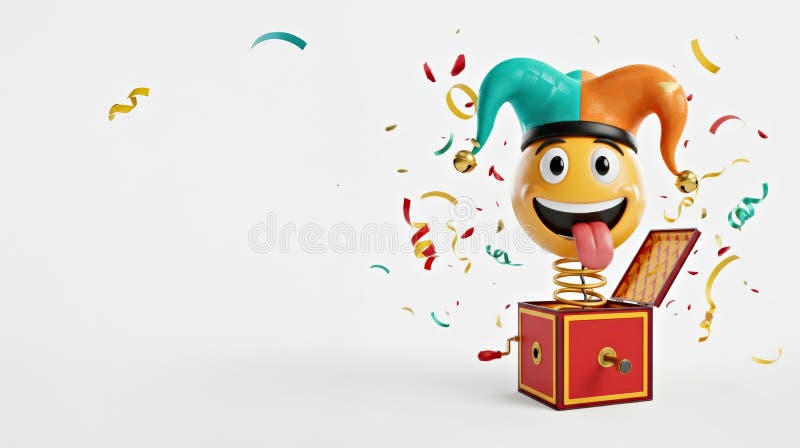 Joyful Jack-in-the-Box with Colorful Confetti Explosion. April Fool Day ...