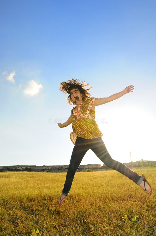 Joyful jump stock photo. Image of healthy, fiel, female - 8113026