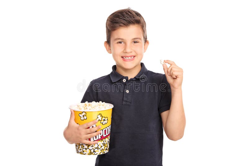 Joyful Kid Holding a Big Box of Popcorn Stock Photo - Image of posing ...