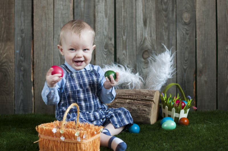 Joyful Kid Playing with Easter Eggs Stock Image - Image of pretty ...