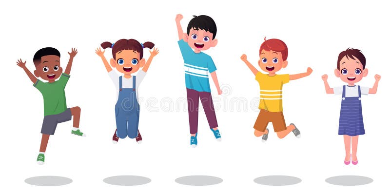 Joyful Kids Jumping Together, Children Group Having Fun in Different ...