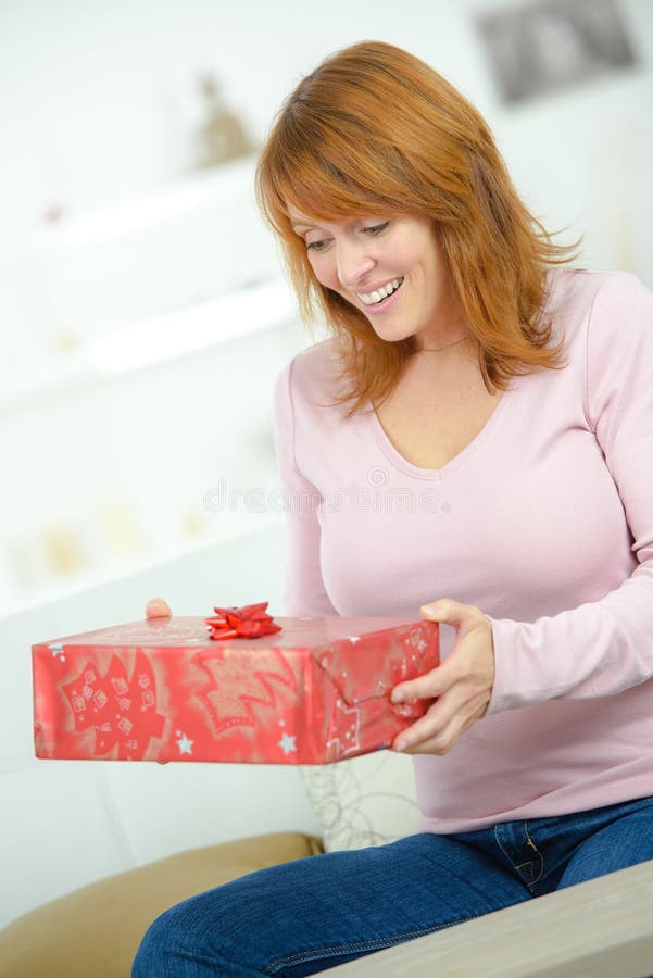 Joyful Lady Getting Wonderful Present Stock Photos - Free & Royalty ...