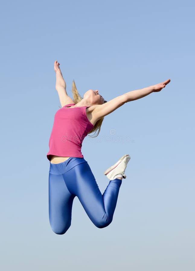 Joyful leap stock image. Image of caper, blonde, fitness - 43545637