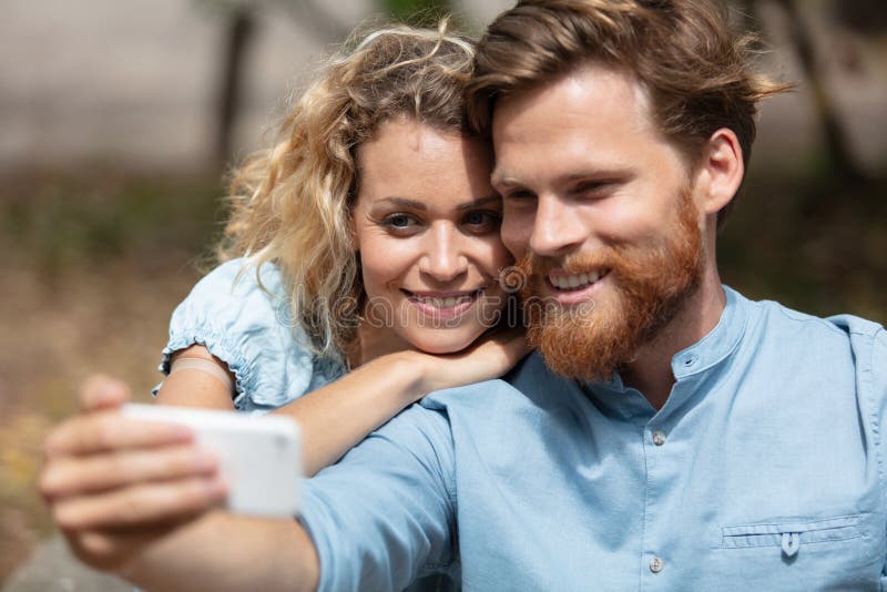 Joyful Loving Couple Making Selfie on Camera Stock Image - Image of ...