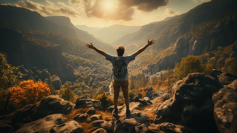 Happy Man with Arms Up Jumping, Generative Ai Stock Illustration ... Happy Man with Arms Up Jumping, Generative Ai Stock Illustration ...