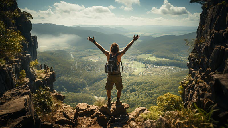 Happy Man with Arms Up Jumping, Generative Ai Stock Illustration ... Happy Man with Arms Up Jumping, Generative Ai Stock Illustration ...