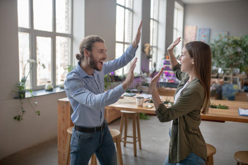 Joyful Man and Woman Clapping Their Hands Stock Image - Image of female ...