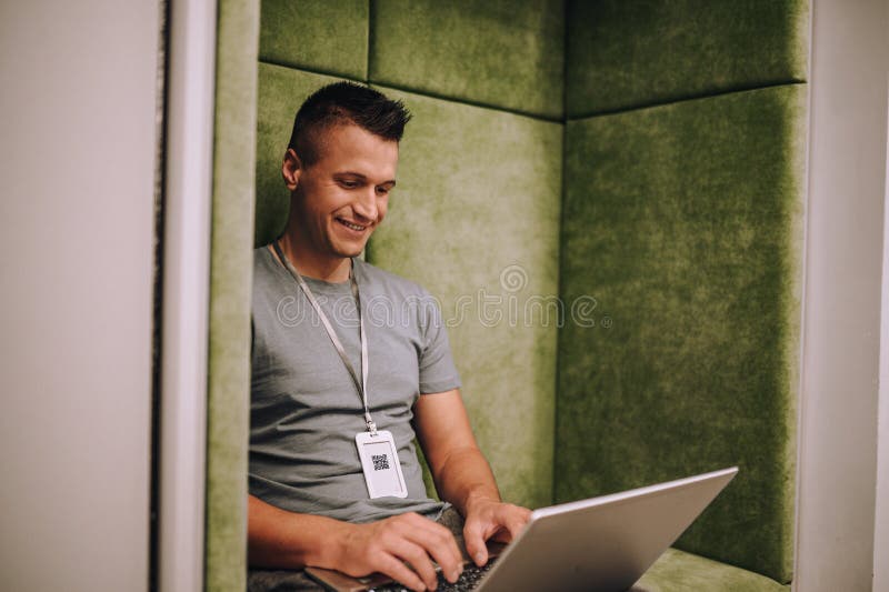 Joyful Man Working on His Portable Computer Stock Image - Image of ...