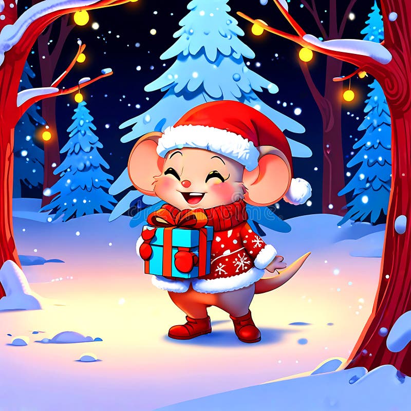 The Joyful Micke Cute Christmas Mouse Stock Illustration - Illustration ...