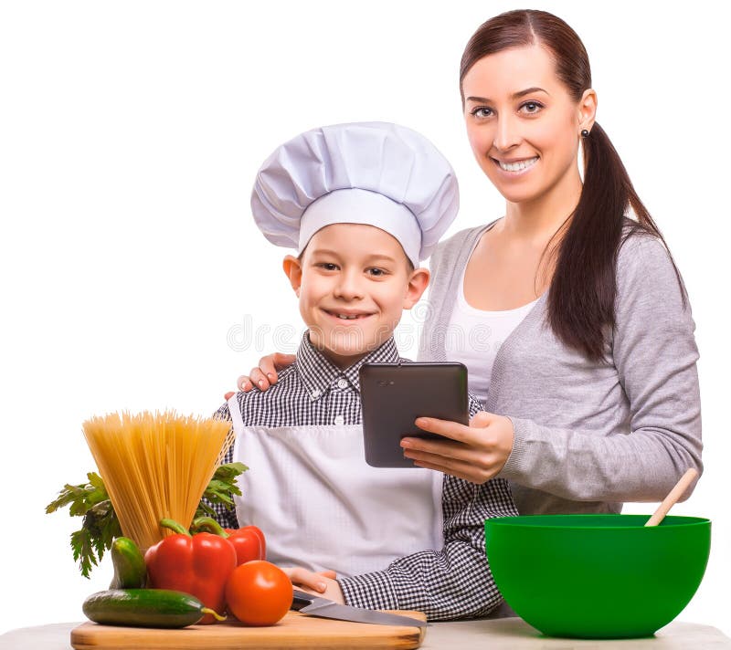 Joyful Mom and Som are Cooking in the Kitchen Stock Image - Image of ...