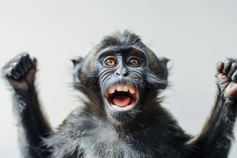 Joyful Monkey with Open Mouth Showing Teeth on Light Background Stock ...