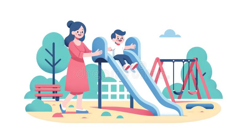 Joyful Mother and Child at Playground AI Generated Stock Illustration ...