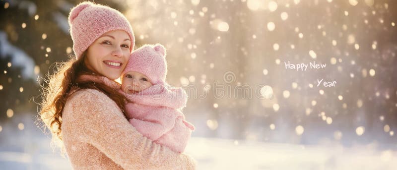 A Joyful Mother Embracing Her Baby during Winter Stock Image - Image of ...