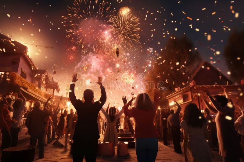 Joyful New Years Celebration Scene with People Stock Illustration ...