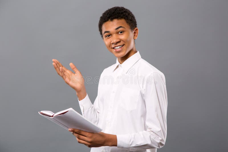 Joyful Nice Man Holding His Notes Stock Image - Image of certificate ...