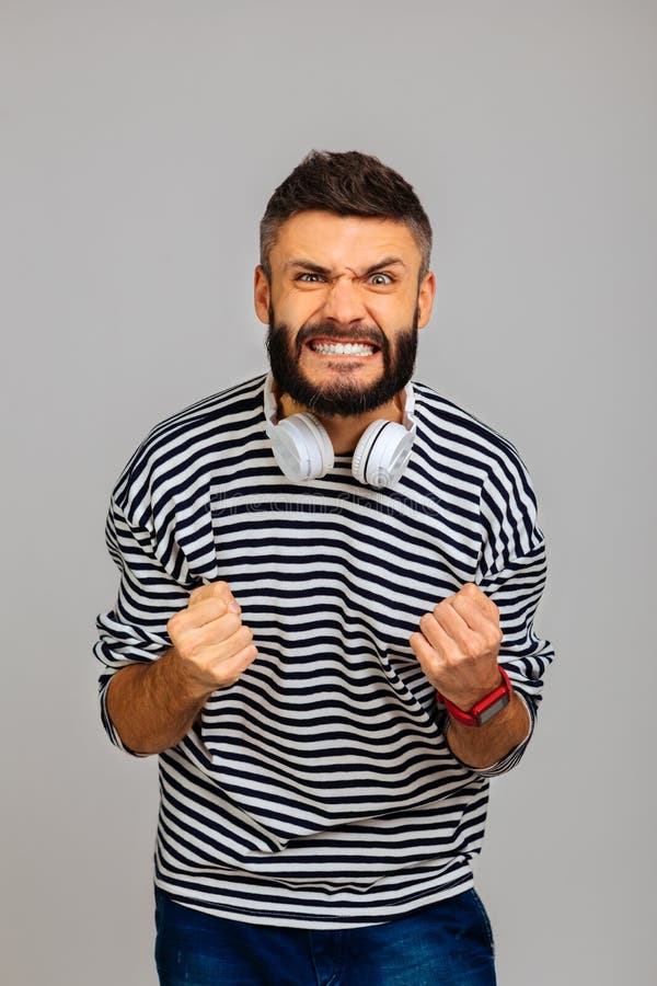 Joyful Nice Positive Man Expressing His Emotions Stock Image - Image of ...