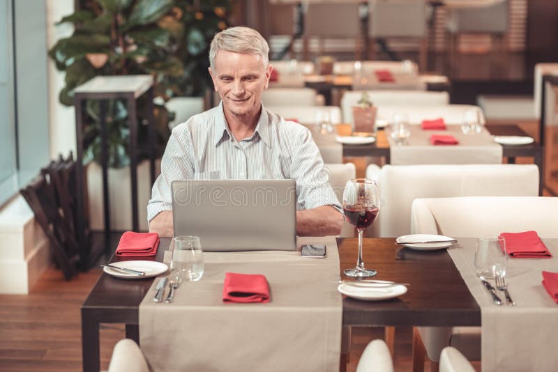Joyful Old Man Searching on the Internet Stock Photo - Image of ...