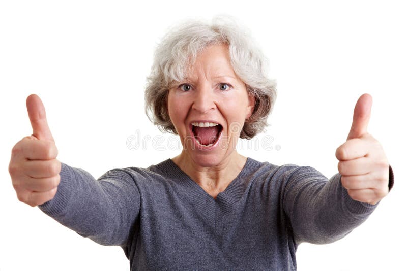 Happy old woman cheering stock photo. Image of self, satisfaction ...