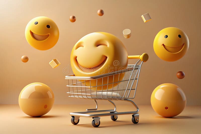 Joyful Online Shopping Experience a Minimalist 3D Rendering of a Smiley ...
