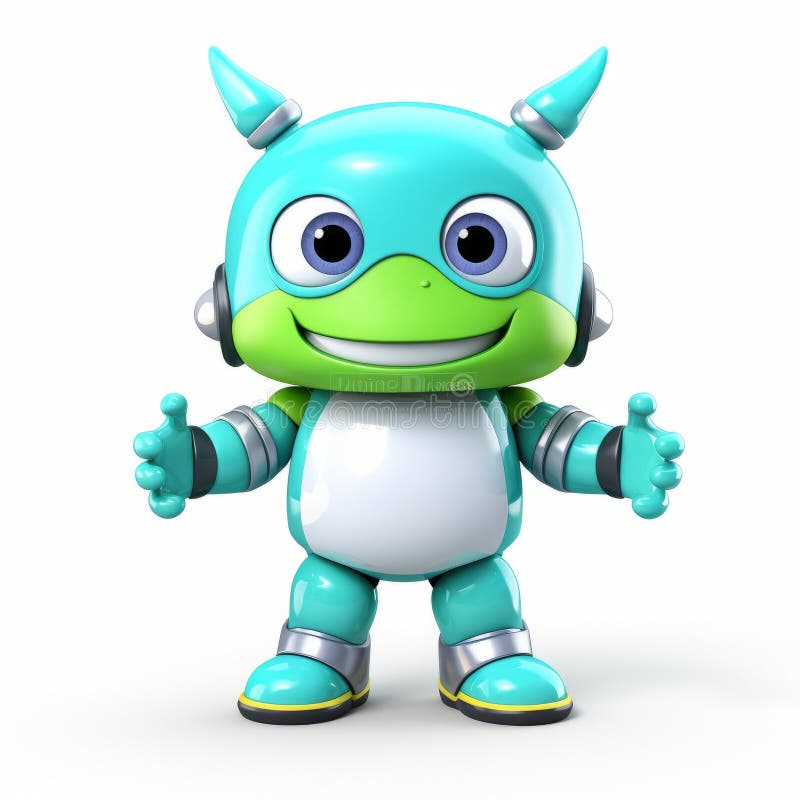 Joyful And Optimistic Blue Robot Cartoon Character For Interactive Experiences Stock