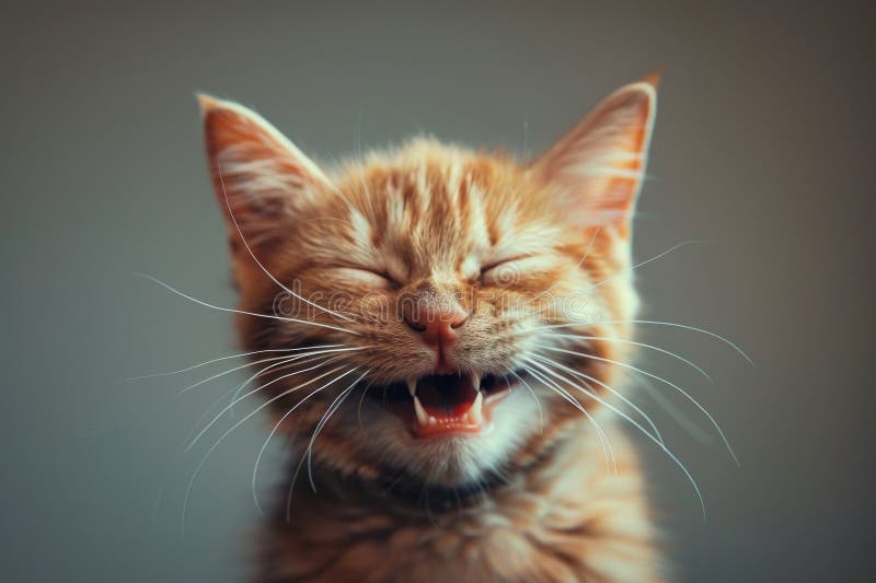 Joyful Orange Tabby Kitten Laughing with Eyes Closed in a Portrait Stock Image - Image of ...