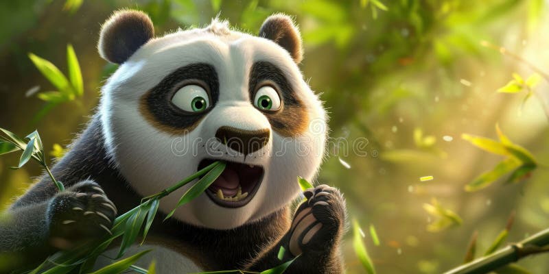 Joyful Panda Munching on Bamboo in a Lush Forest. Generative Ai Stock ...