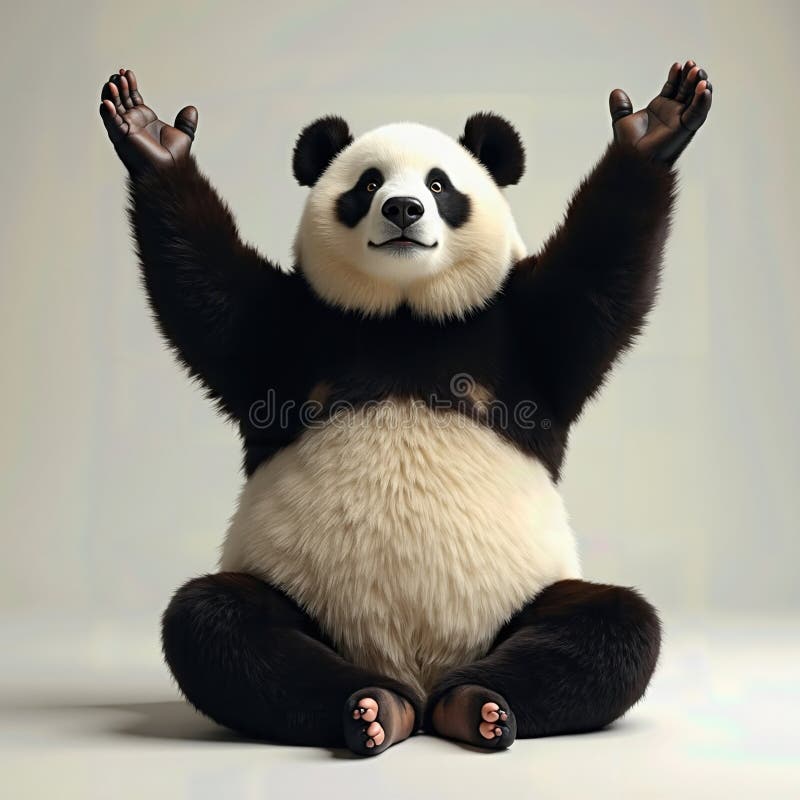 Cheerful Panda Raising Arms Stock Illustration - Illustration of black ...