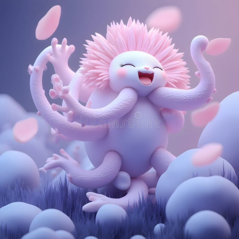 Joyful Pink Creature: a Whimsical 3D Render Stock Illustration ...