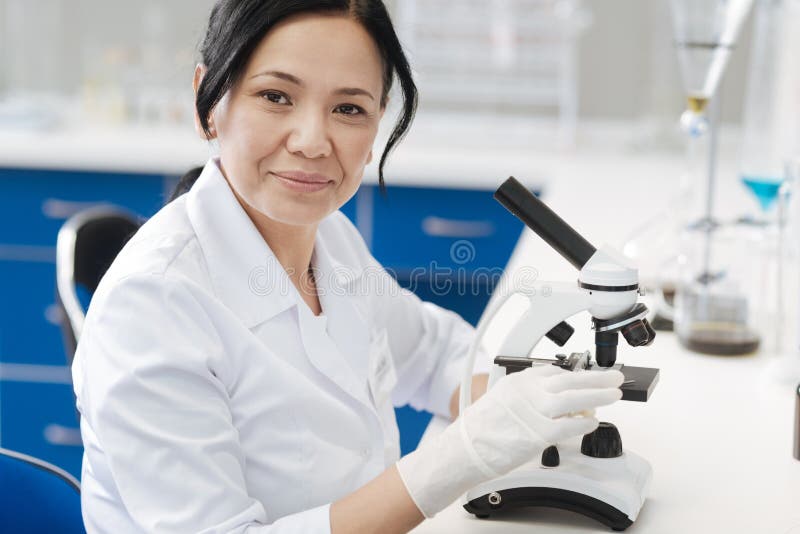 Joyful Positive Biologist Studying Cells Stock Image - Image of ...
