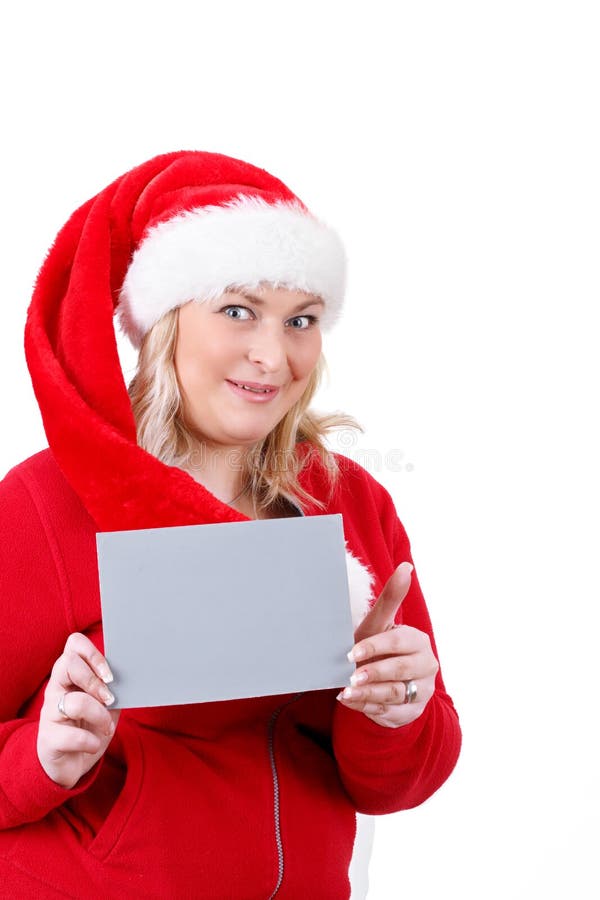 Joyful Pretty Santa Woman with Empty Sign Stock Image - Image of ...