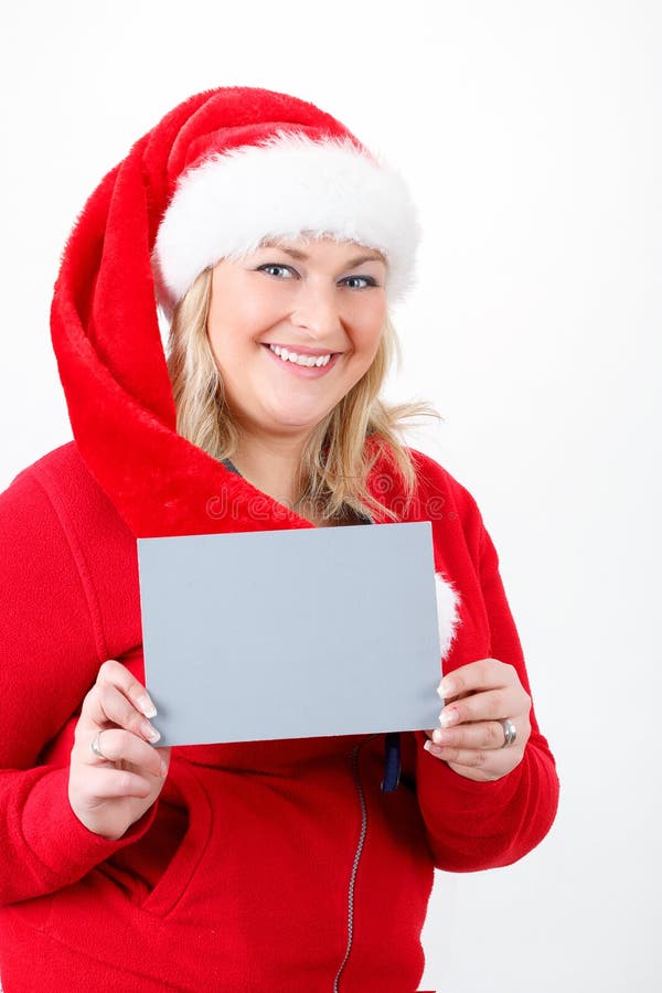 Joyful Pretty Santa Woman with Empty Sign Stock Photo - Image of ...