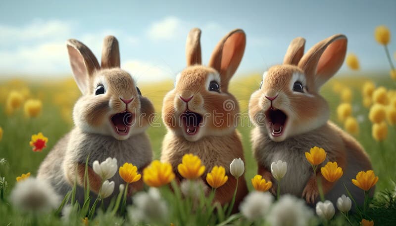 Joyful Rabbits in Spring Meadow - Easter Illustration Stock Image ...